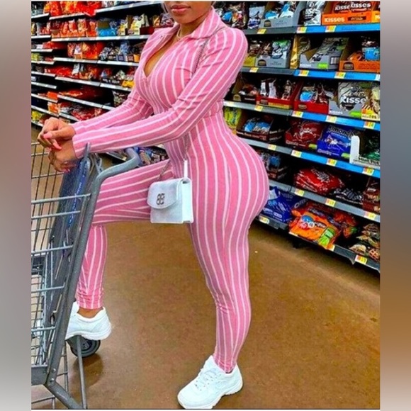 Pants & Jumpsuits | Gsuwoo Kitty Jumpsuit In Pinkwhite | Poshmark